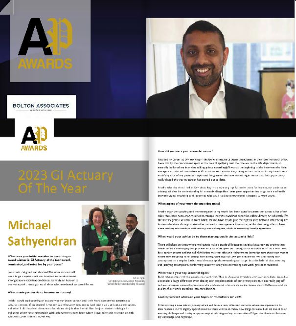 2023 GI Actuary of the Year - Michael Sathyendran | Bolton Associates